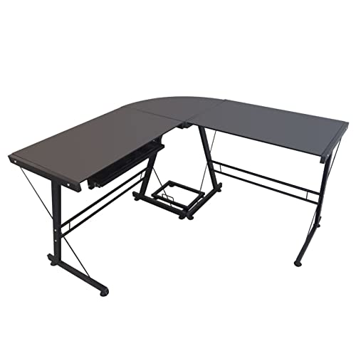 L-Shaped Computer Desk with Keyboard Tray, Large Modern Durable Workstation, Stalinite Splicing Office Desk Adjustable Height for Spaces Saving