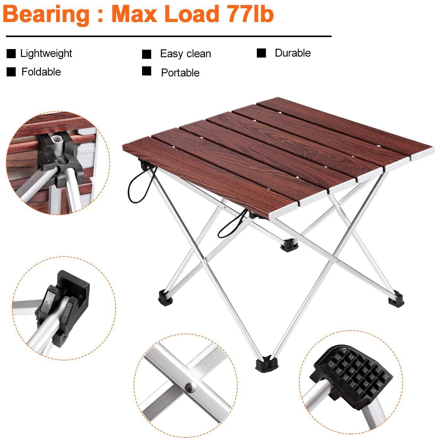 Ledeak Camping Folding Table, Portable Lightweight Foldable Compact Small Roll up Table with Carry Bag, Perfect for Outdoor, Camping, Picnic, Beach, Hiking, Easy to Install & Clean
