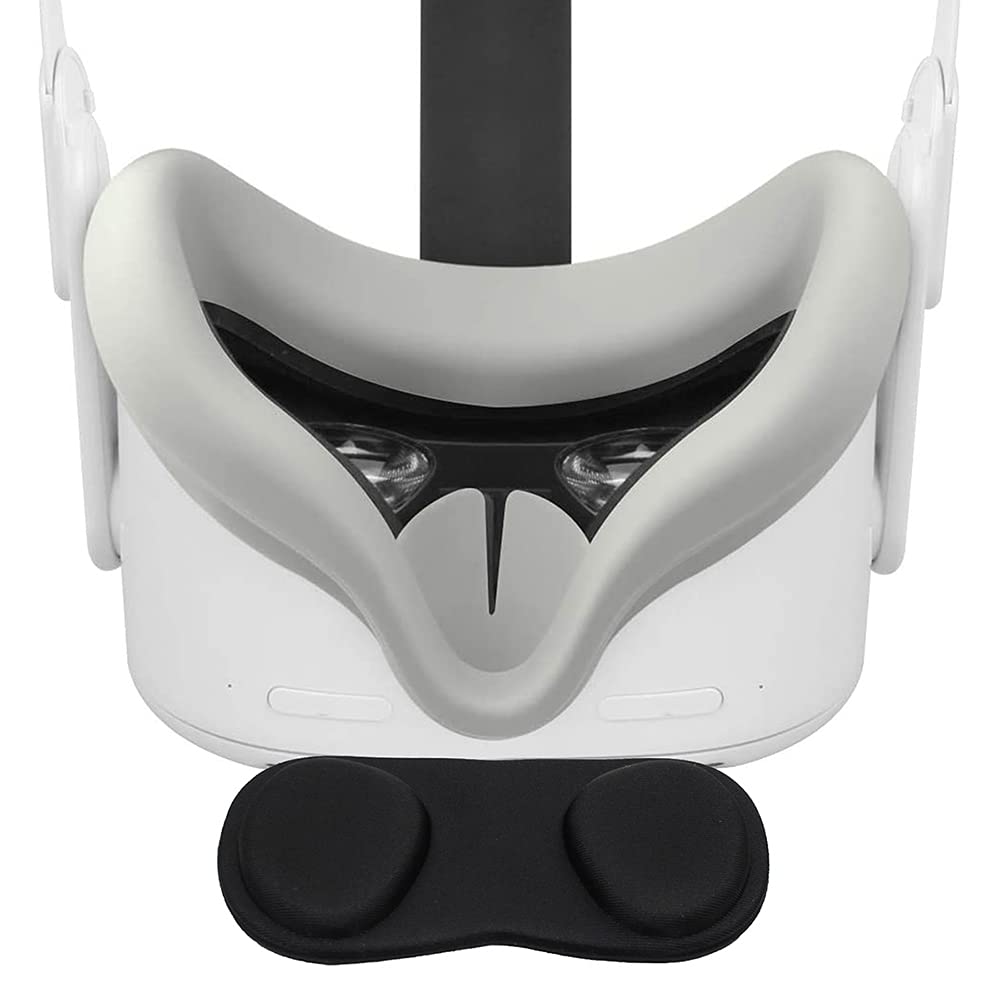 SINBEAUTIES VR Game Controller Accessories, Face Cover and Lens Cover Combo Compatible for Quest 2, Enhanced FPS Gaming Experience for Virtual Games (White,3-in-1)
