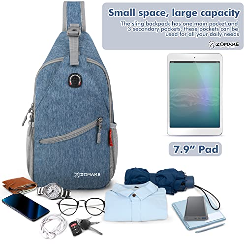 ZOMAKE Sling Bag for Women Men:Small Crossbody Sling Backpack - Water Resistant Shoulder Bag Mini Chest Bag Daypack for Travel(Navy Blue)