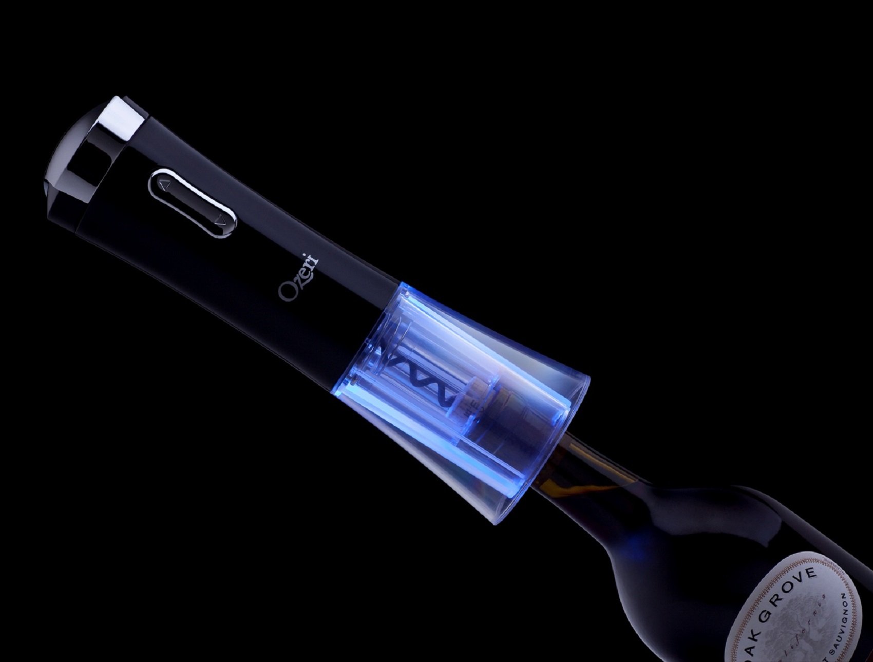 Ozeri Nouveaux II Electric Wine Opener in Black, with Foil Cutter, Wine Pourer and Stopper