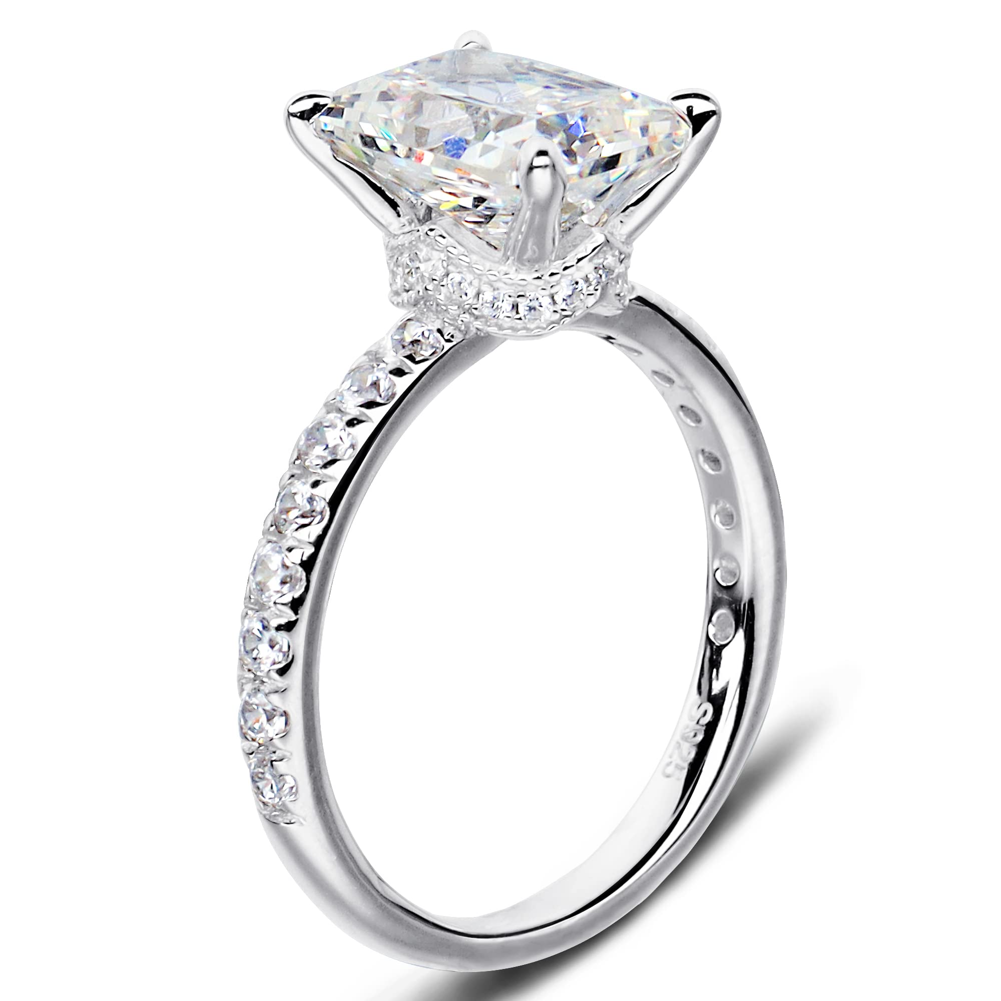 Rinxes Radiant Cut Moissanite Rings 7x9mm 3ct D Color VVS1 925 Sterling Silver Women's Moissanite Engagement Ring Size 5-10 (Moissanite, 10)