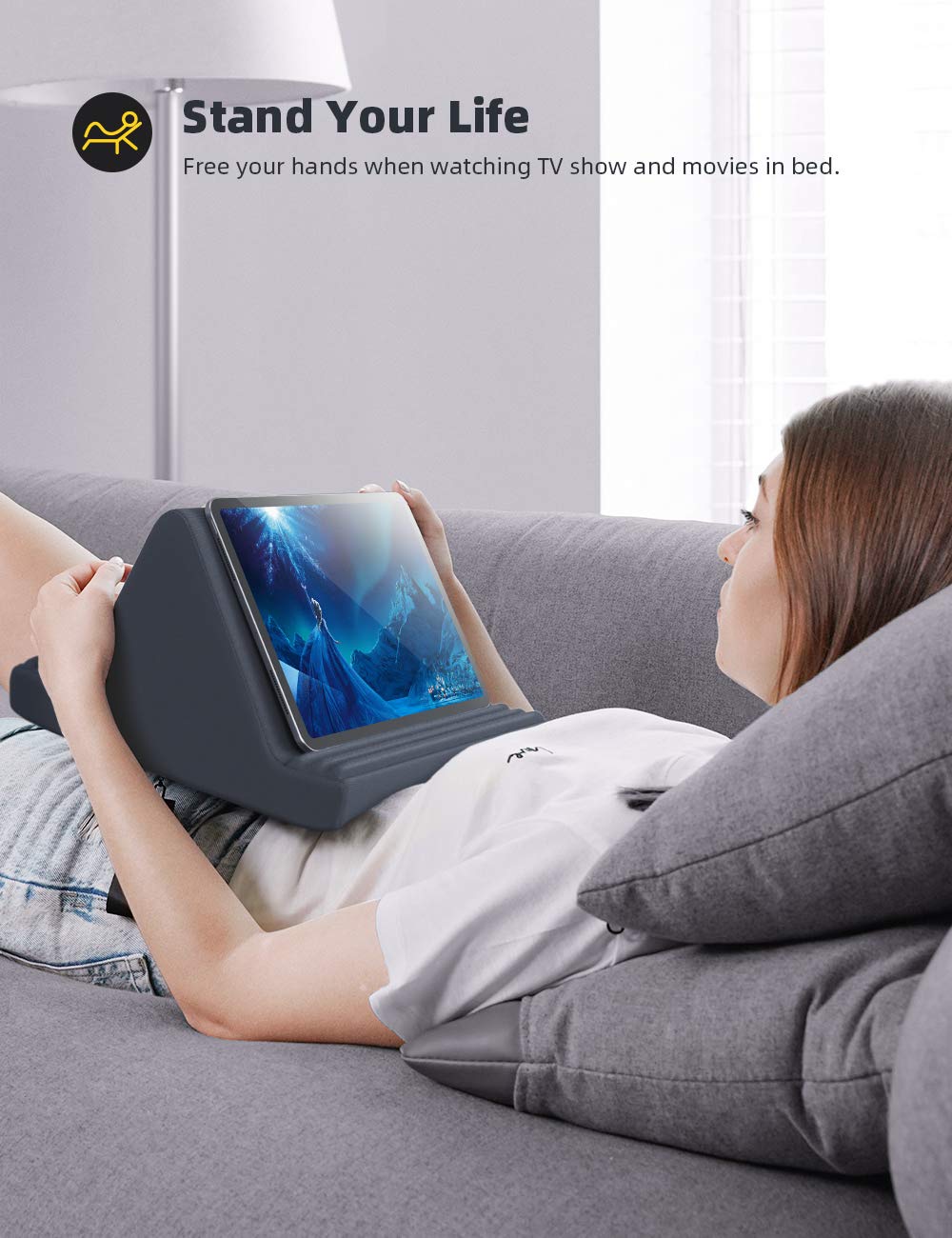 Lamicall Tablet Pillow Stand, Soft Pad for Lap - Tablet Holder Dock for Bed with 6 Viewing Angles, Compatible with iPad Pro 9.7, 10.5, 11, 12.9 Air Mini, Kindle, Galaxy Tab, E-Reader, Dark Gray