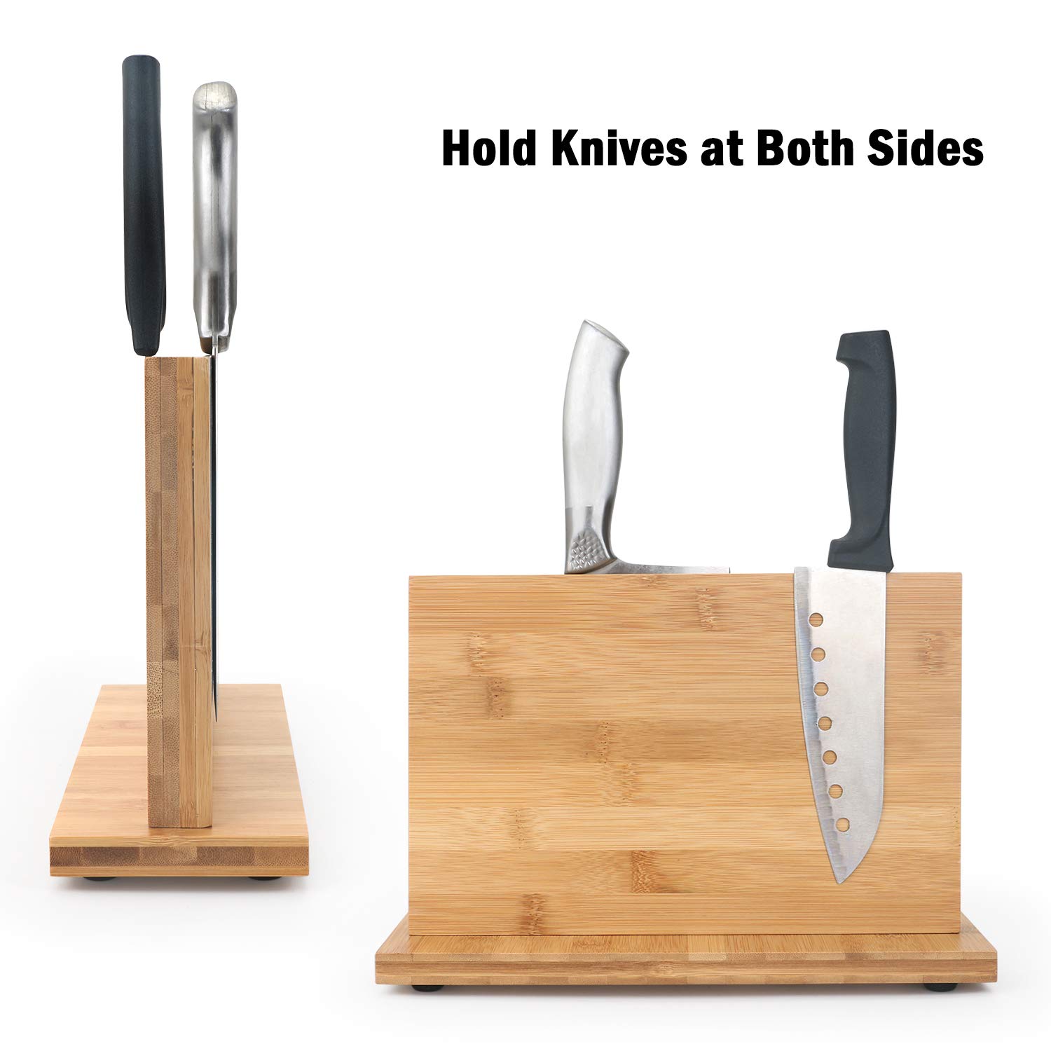 Magnetic Knife Block, Natural Bamboo Knife Holder with Strong Magnets, Double Side Cutlery Display Stand and Storage Rack, Comes in a Gift Box