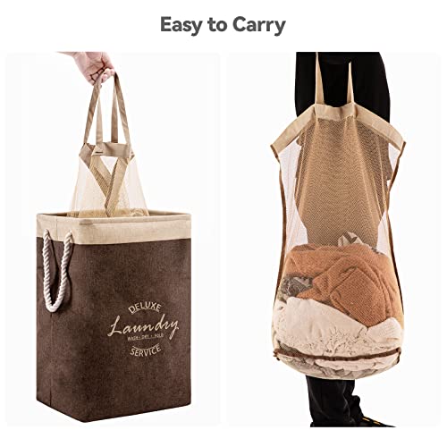 TECHMILLY 72L Large Laundry Hamper with Removable Bag, Collapsible Laundry Basket with Rope Handles, Dirty Clothes Hamper for Bedroom, Living Room, Clothes Toys Organizer, Brown