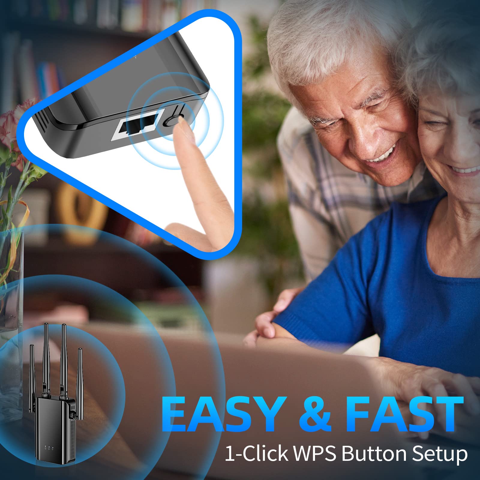 WiFi Extender Wireless Signal Booster up to 7000 sq.ft and 30 Devices, Internet Repeater for Home
