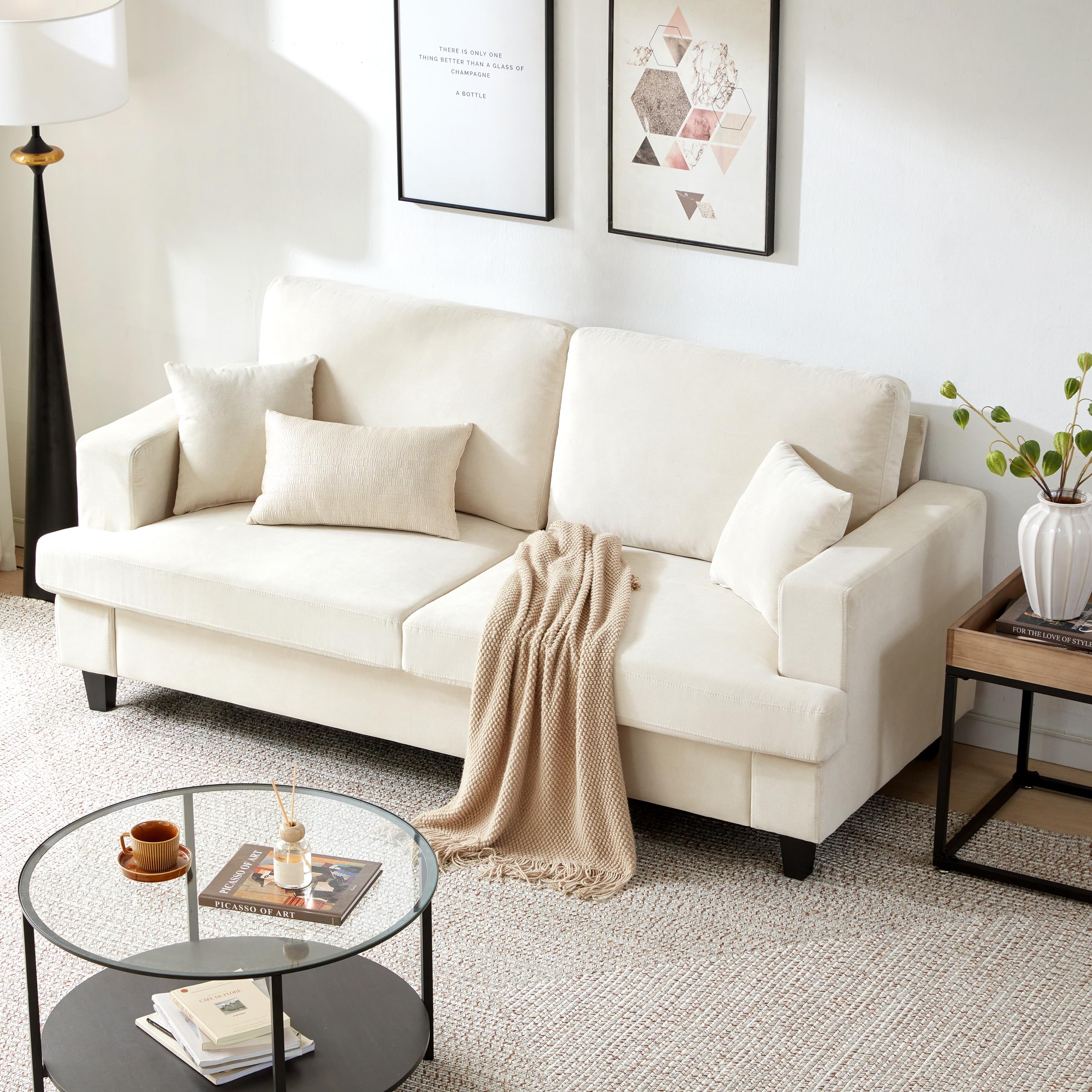 Weture 78β Couches for Living Room, Mid Century Modern Couch, 3 Seat Couches and Sofas with Extra Deep Seats Sofas for Living Room with Upholstered Pillows Comfy Sofa with Solid Wooden Frame, Beige
