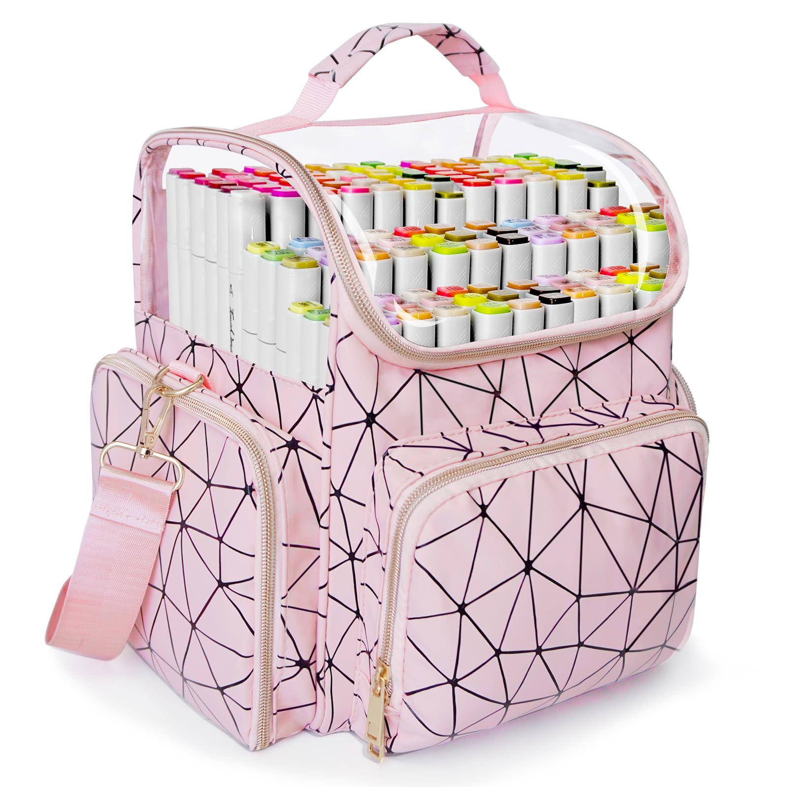 Upgraded Large Marker Organizer Case, Waterproof Marker Storage Bag for Markers or Other Art Supplies, for Daily School, Art Class, Outdoor Sketching or Traveling Use, Pink