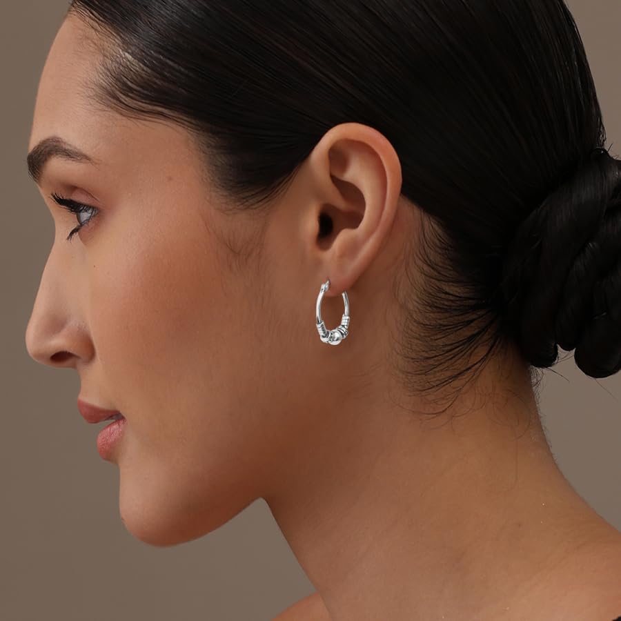LeCalla Sterling Silver Jewelry Hollow Hoop Balinese Earrings for Women