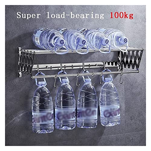 XMCX 50-80cm Laundry Drying Rack Airer -Wall Mounted - Retractable - Clothes Dryer Collapsible Folding Towel Shelf with Hooks Washing Line Easy Storage (Color : 5 Hook, Size : 80cm)