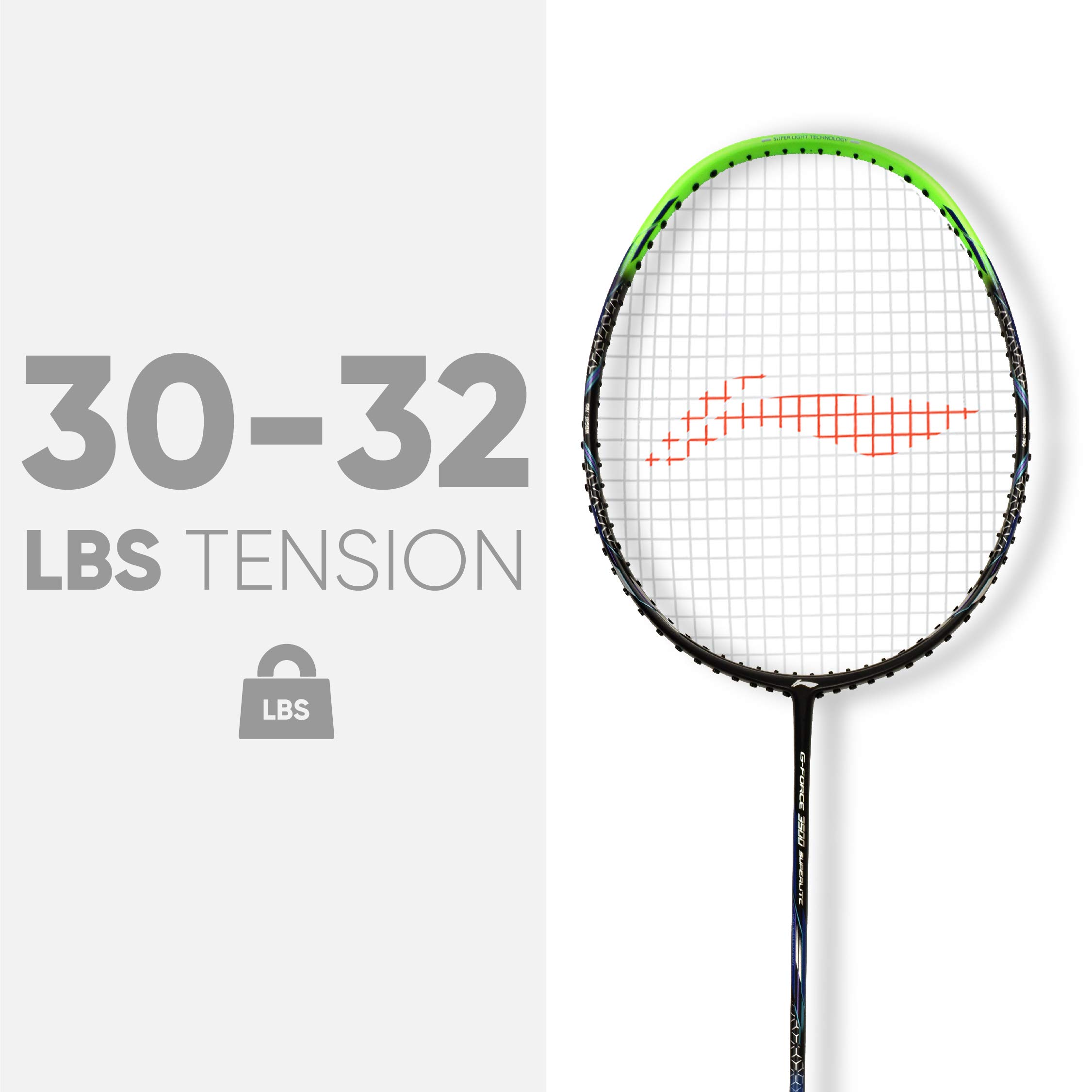 Li-Ning G-Force Superlite 3500 Carbon-Fiber Strung Badminton Racquet with Free Full Cover (Black/Green)