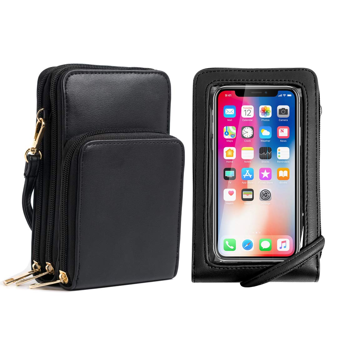Lightweight touch screen bag purse PU Leather RFID Blocking Women Coin Purse Change Wallet Handbag with Wide Adjustable Strap
