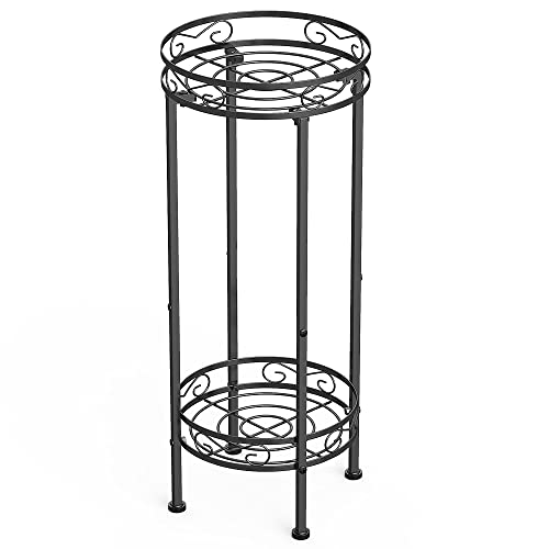 Skycarper 2 Tier Plant Stand Rack Organizer Indoor Outdoor Multiple Holder with Adjustable Height Rubber Stopper,Black