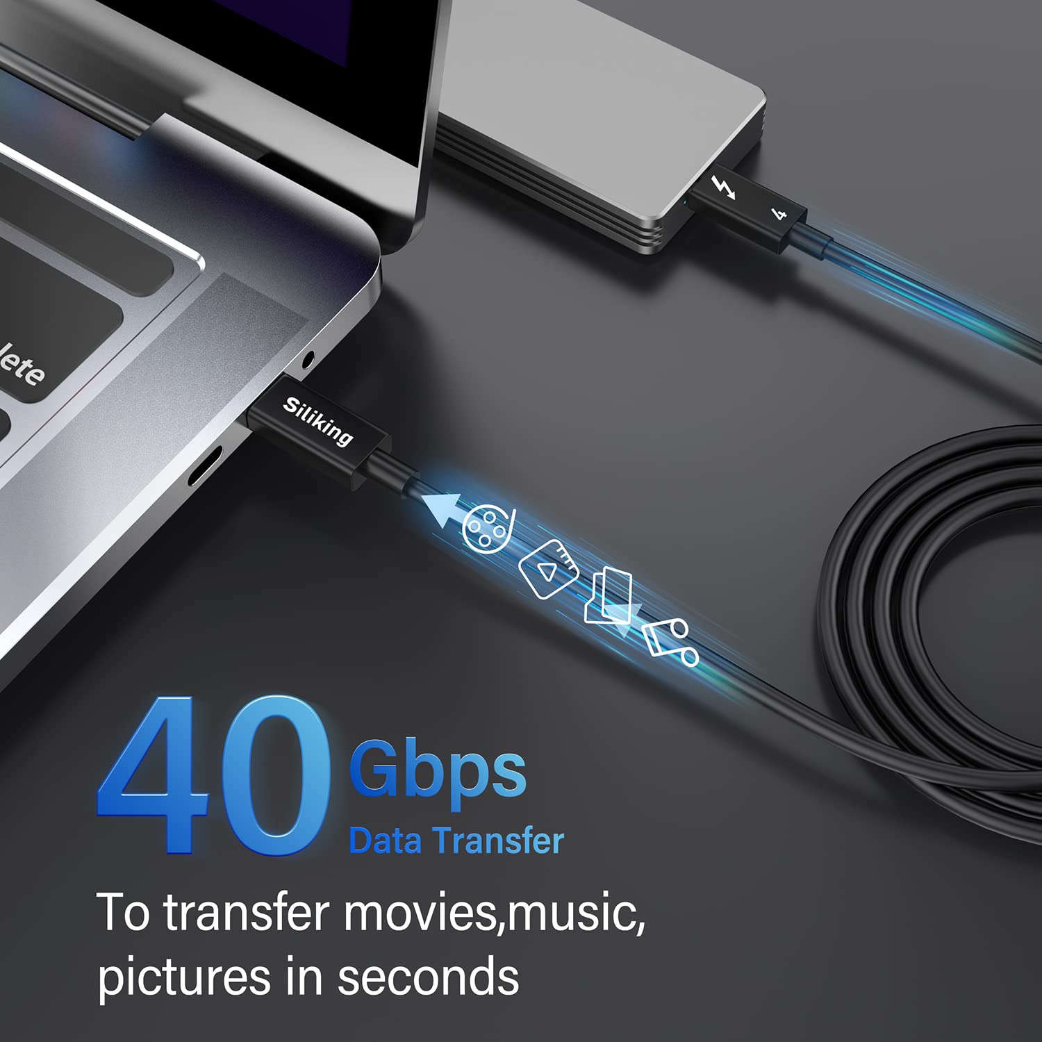 Siliking [Intel Certified Thunderbolt 4 Cable 3.3ft, Thunderbolt Cable with 100W PD Charging and 40Gbps Data Transfer, 8K@60Hz USB C Monitor Cable for MacBook Pro M1 External SSD eGpu