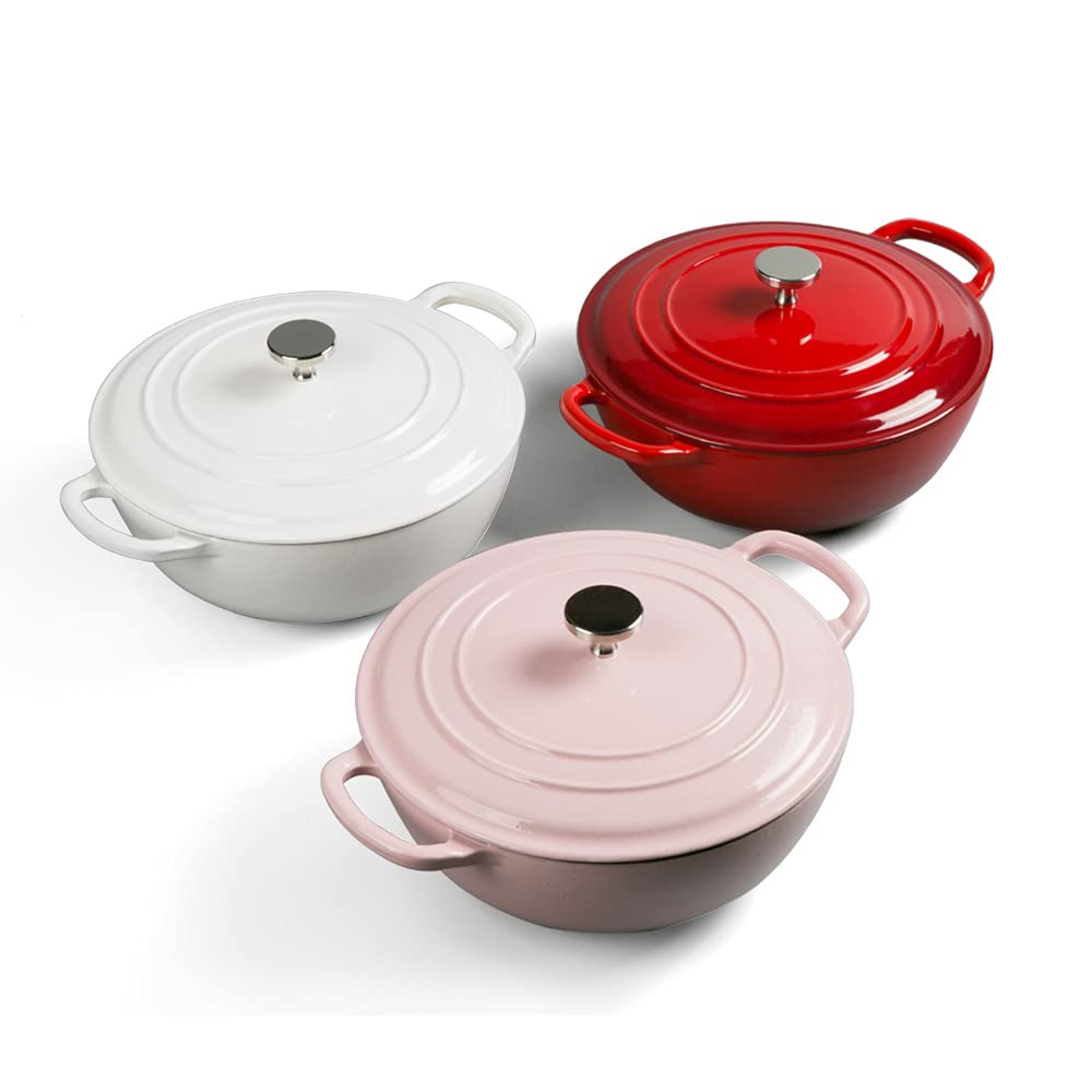 M-COOKER 4.5 Quart Dutch Oven, Enameled Cast Iron Covered Round Dutch Oven with Lid, Casserole, Cookware Pot, French Oven, White