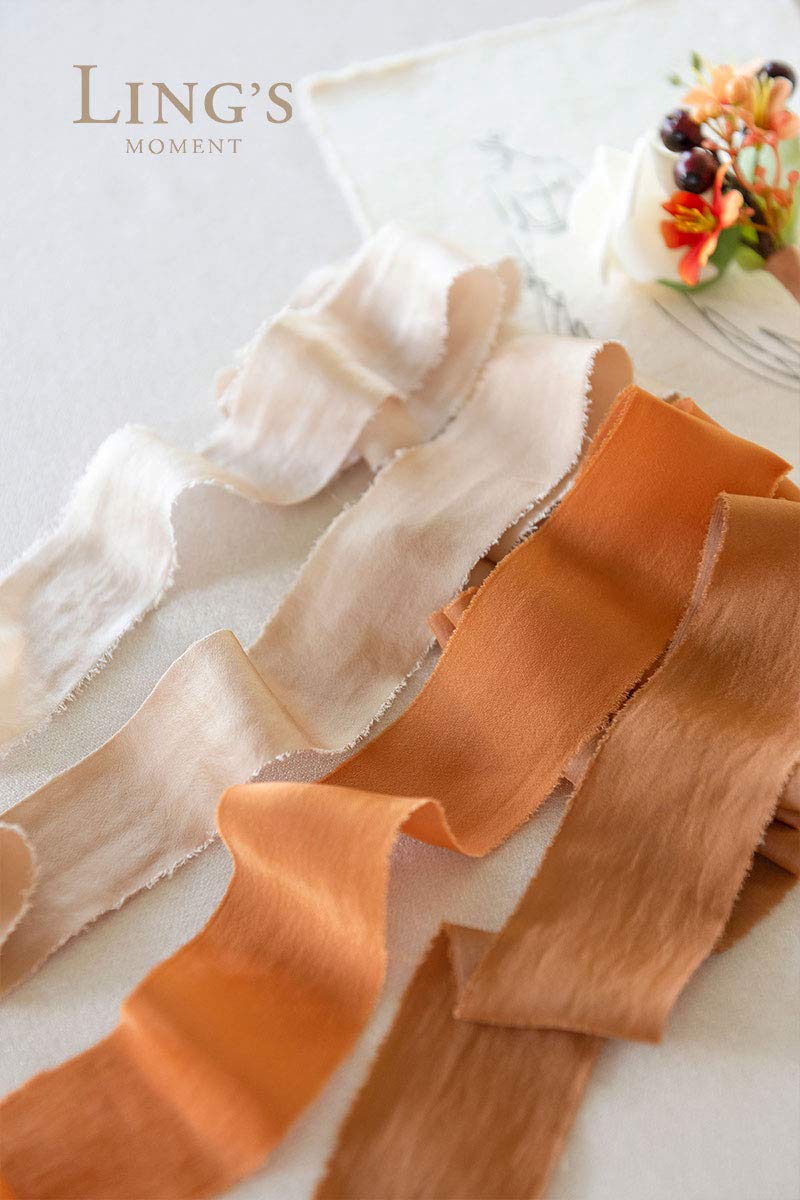 Ling's Moment Handmade Fringe Chiffon Silk-Like Ribbon Smooth Ribbon Ombre Colors Chart, Cozy Terracotta
