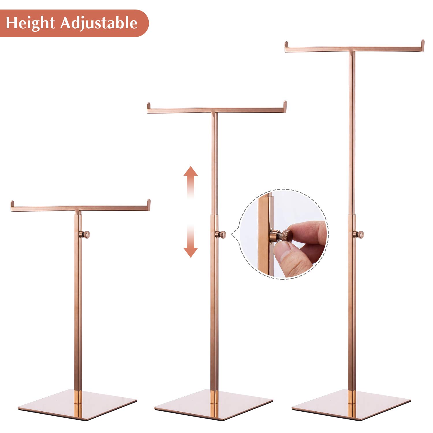 Polmart Countertop Jewelry/Scarf/Handbag T-Bar Display Stand with Adjustable Height - Rose Gold (2 - Pack)