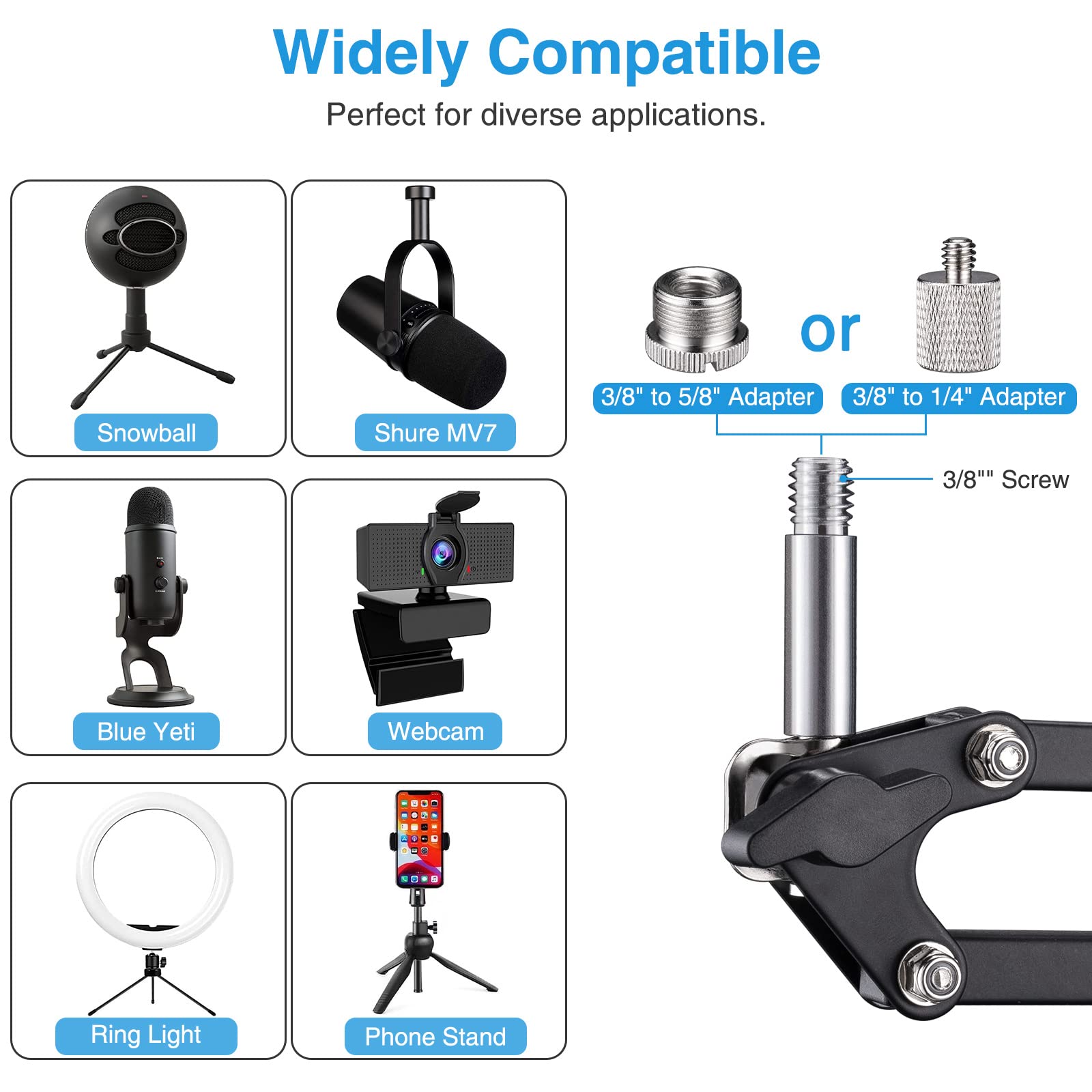 Mic Boom Arm Stand, JAMELO Adjustable Microphone Boom Arm with Upgrade Desk Table Mount Clamp