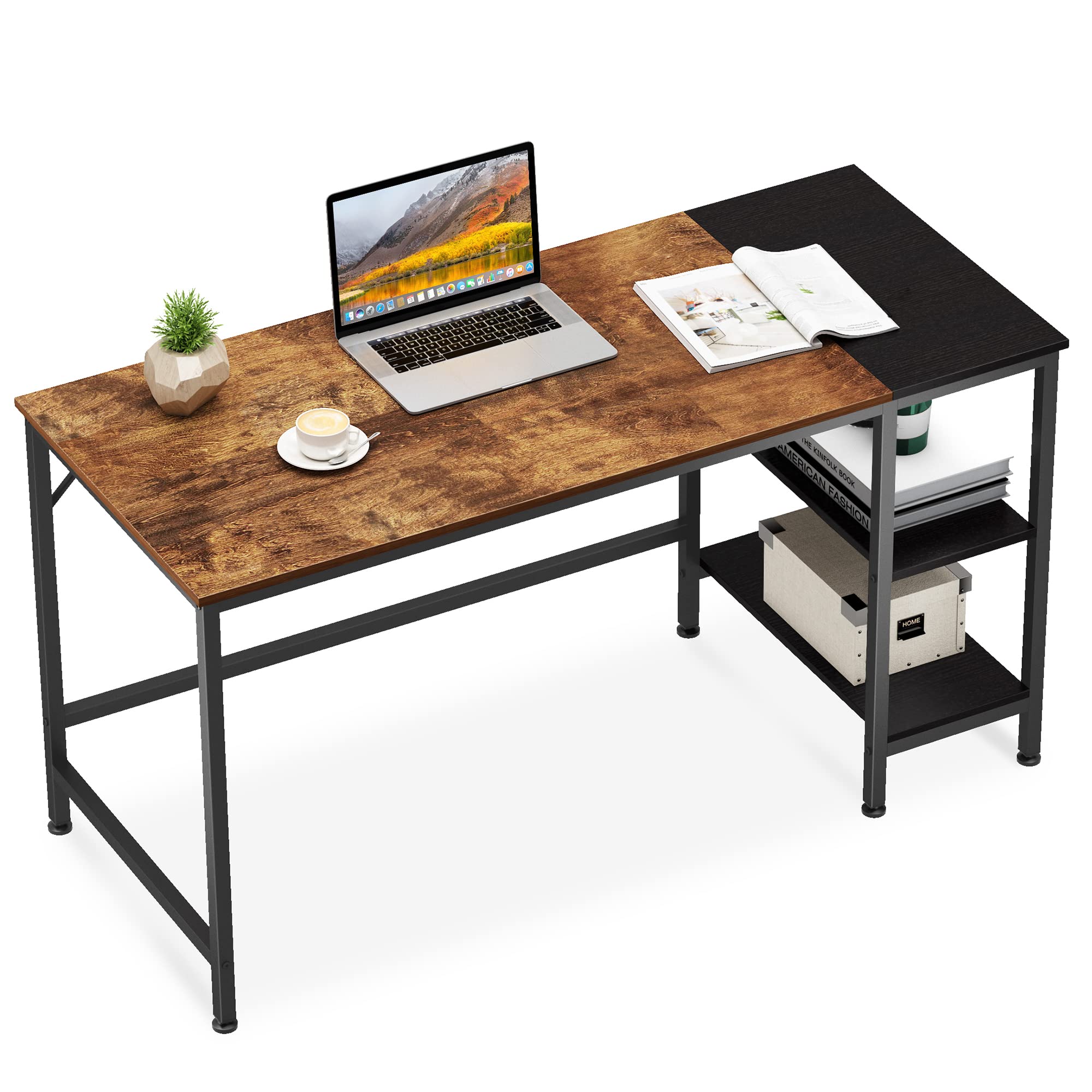 JOISCOPE Home Office Computer Desk,Small Study Writing Desk with Wooden Storage Shelf,2-Tier Industrial Style Laptop Table,Gaming Table with Splice Board,60 inches,(Vintage Oak Finish)