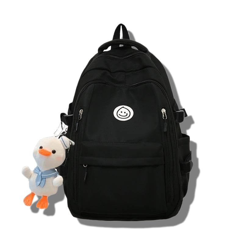 ZUMLED Kawaii Backpack with Cute Accessories Lightweight Bookbags Laptop Bag Waterproof Casual Travel Daypacks (Black)