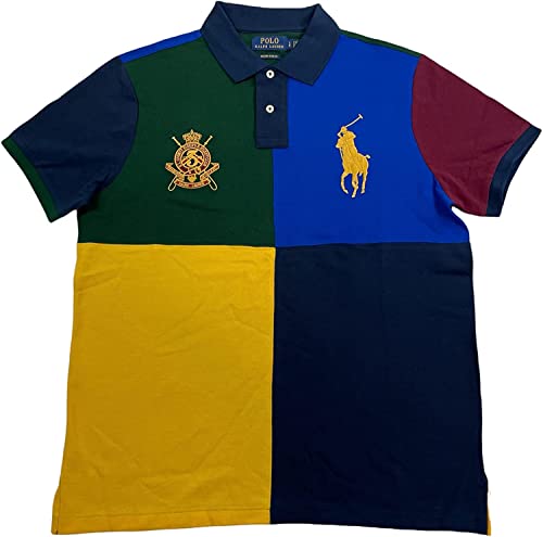 POLO RALPH LAUREN Men's Short Sleeve Mesh Custom Slim Fit Big Pony Polo Shirt (XX-Large, Green Quad Multi)
