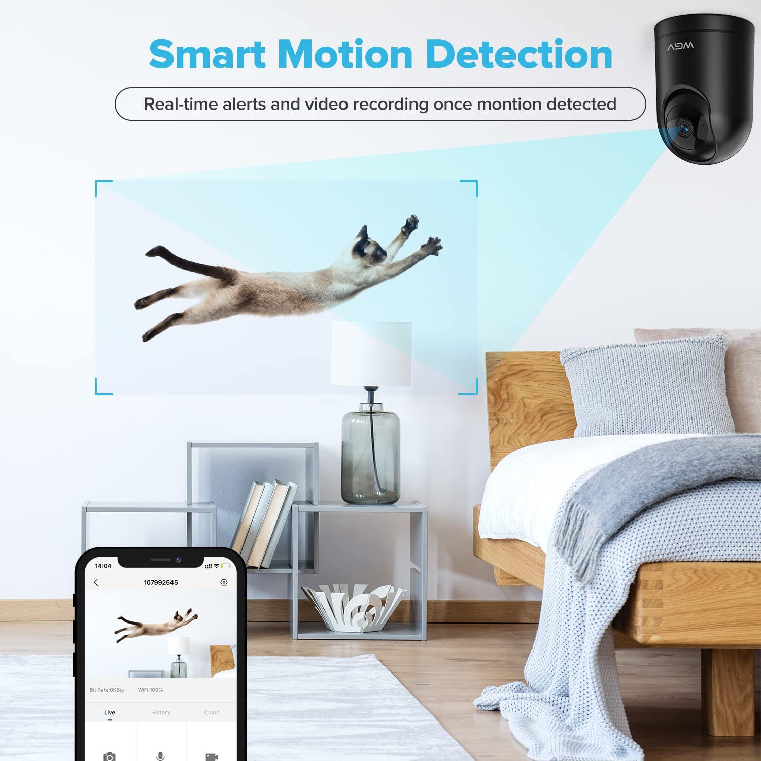 WGV Security Camera -2K Cameras for Home Security with Smart Motion Dection, Night Vision, Two-Way Audio,Cloud & SD Card Storage,Work with Alexa, Ideal Indoor Camera for Baby Monitor/Pet Camera