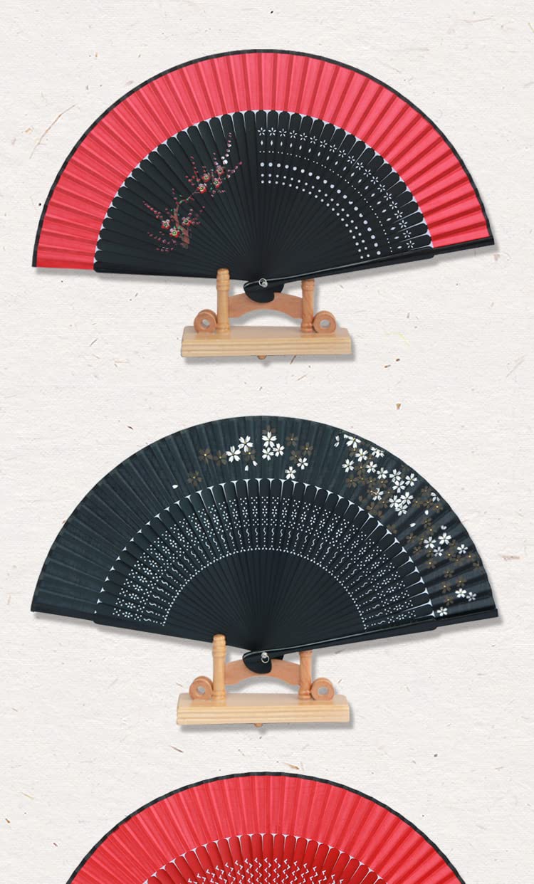 NA Chinese Wind Folding Fan Hanwear Vintage Fan Antique Women Dance Folding Summer Portable Easy Closure (All Black)