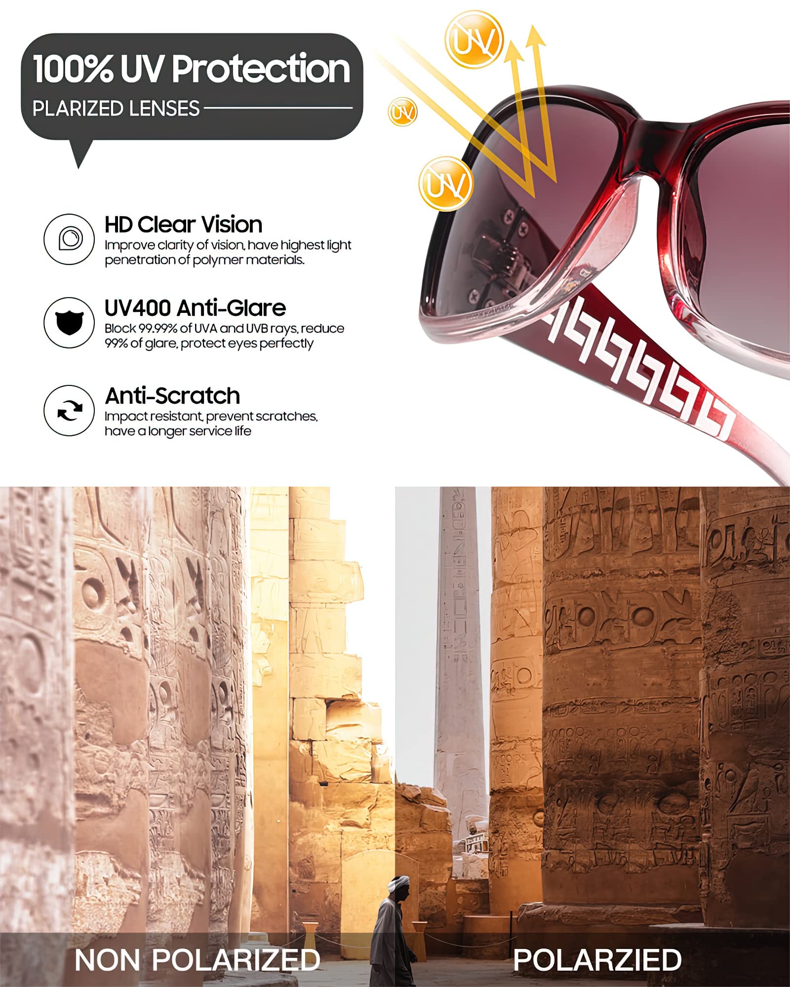 SIPHEW Polarized Rhinestone Sunglasses for Women Retro Trendy Rectangle Sunglasses UV400 Protection for Outdoors