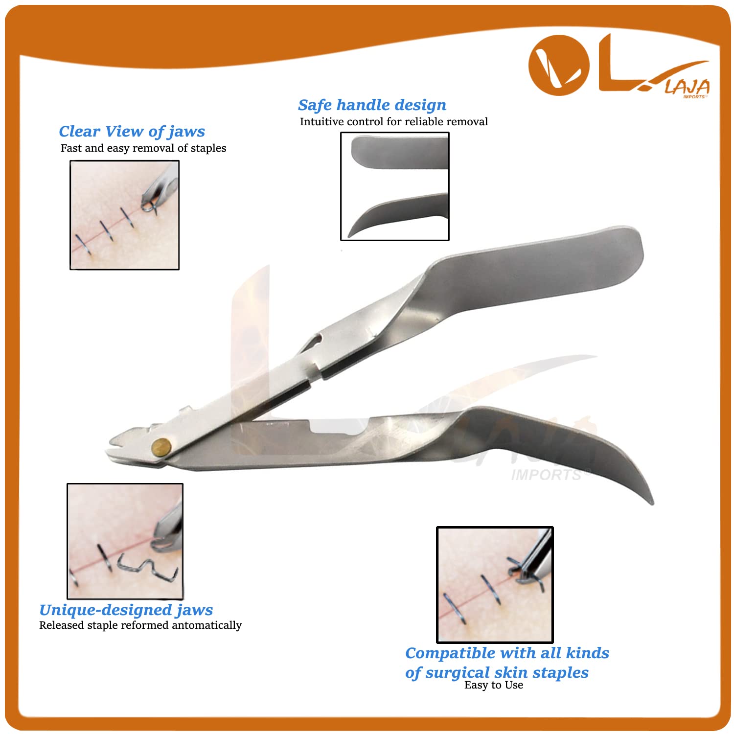 LAJA Imports Pack of 12 Staple Remover - for Skin Staples - Disposable