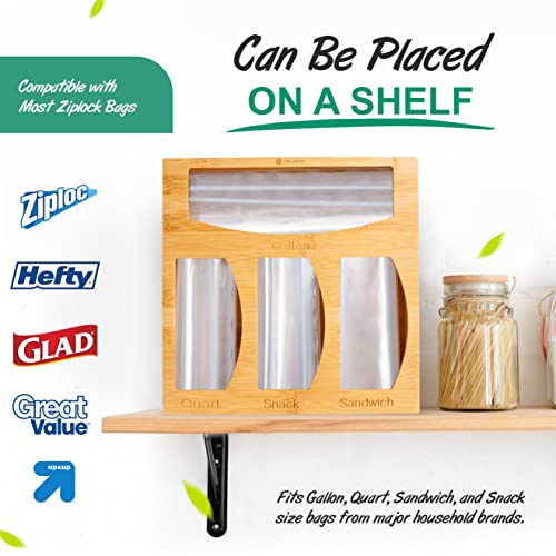 Ziplock Bag Storage Organizer - Plastic Food Storage Bag Dispenser for Kitchen Drawer or Wall Hanging - Fits VarietyBrand Gallon, Quart, Sandwich & Snack Bags - Bamboo Box Holder for Zip Lock Bags