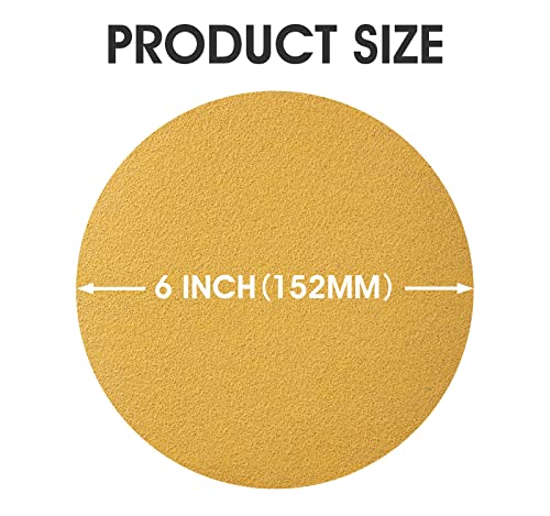 Shawya 100 PCS 6 Inch Gold PSA Sanding Discs 80 Grit Self Adhesive Sticky-Back Sandpaper for DA Sander Automotive Car Paint Woodworking Wood Metal Finishing