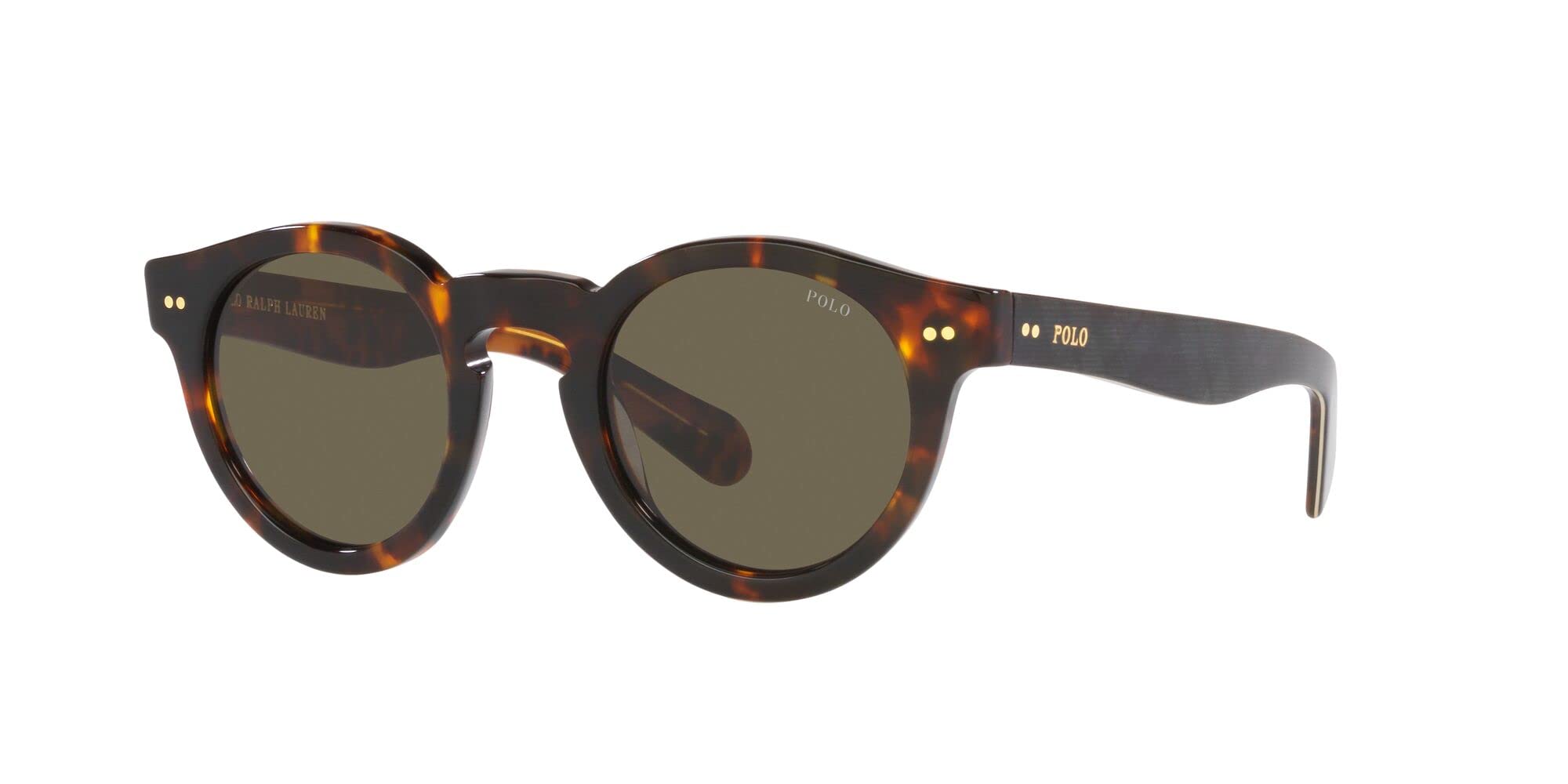 POLO RALPH LAUREN Mens PH4165 Round Sunglasses, Shiny Antique Tortoise/Brown, 46 mm