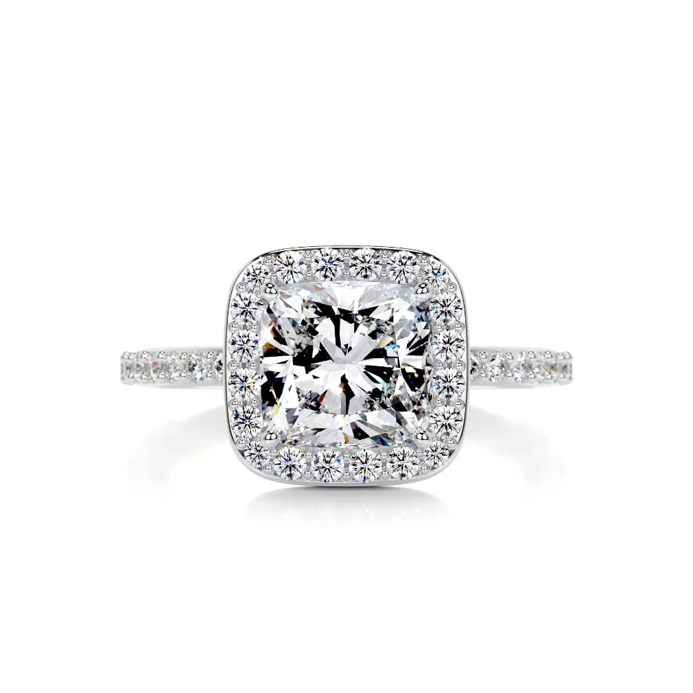 Solid Gold Handmade Wedding Ring 3 CT Cushion Cut Moissanite Diamond Halo Bridal Engagement Rings for Anniversary Propose Gifts (14K Solid White Gold)