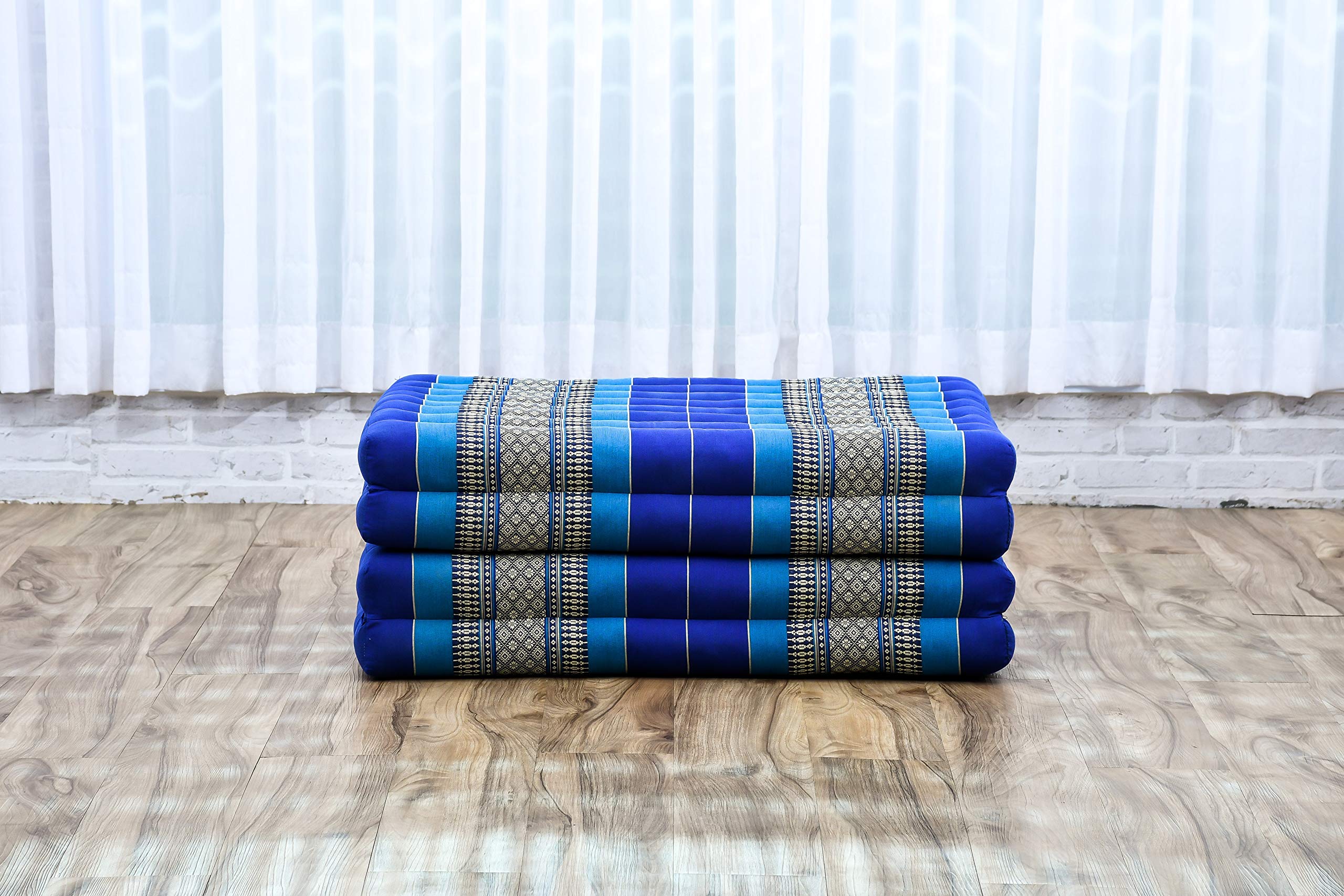 Leewadee Trifold Mattress Standard โ Comfortable Thai Massage Pad, Foldable Floor Mattress Filled with Kapok, Perfect to Use as a Sleeping Mat 79 x 28 inches, Blue