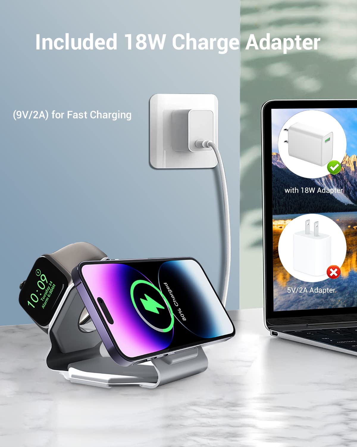 Wireless Charger 3 in 1, Magnetic Travel Wireless Charging Station Multiple Devices, Fodable Charging Pad Dock for iWatch iPhone 14 13 12 Pro Max Plus & Airpod (Adapter Inclues)
