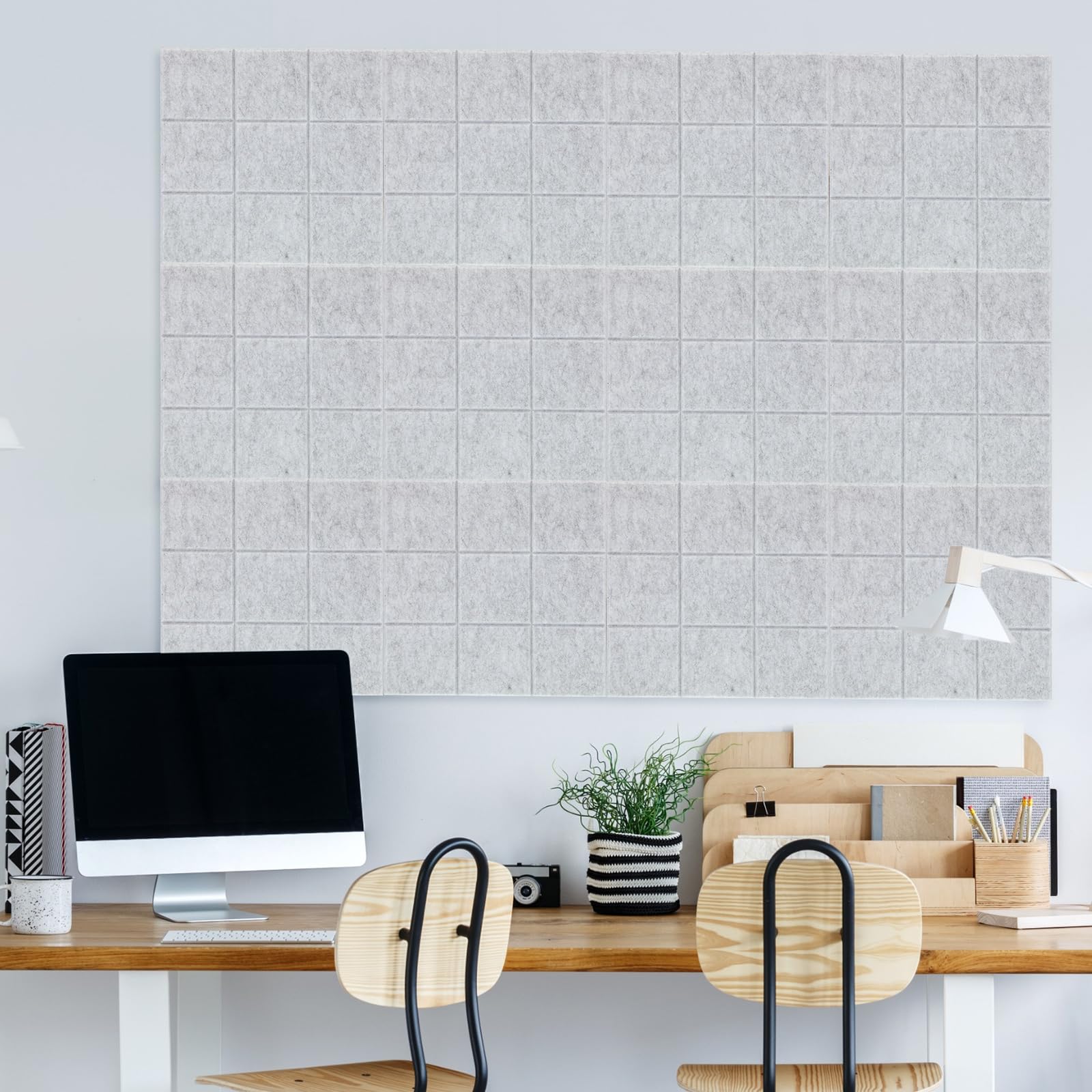 Kinlop 16 Pcs Felt Board Tiles for Wall with 50 Pushpins 11.8"x11.8" Square Self Adhesive Vision Bulletin Board for Home Office Kitchen Notice Memo Pin Board for Tiles Classroom Wall Decor (White)