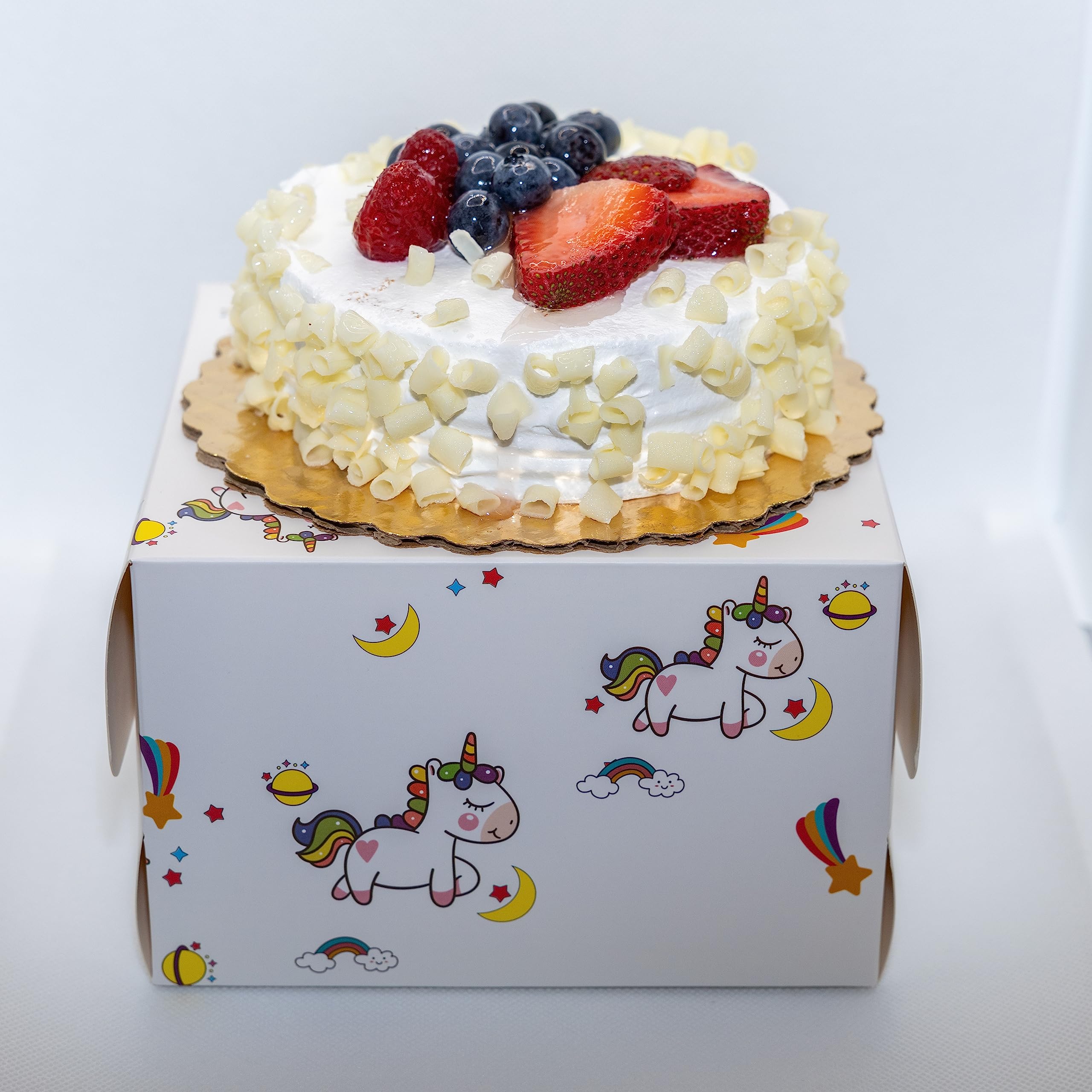 Joyful Harts - Bento Cake Box - with cake board & handle - mini cake gift boxes - cupcake box - muffin box - 10 pieces 6x6x4 inches - disposable mini cake carrier (White-Unicorn)