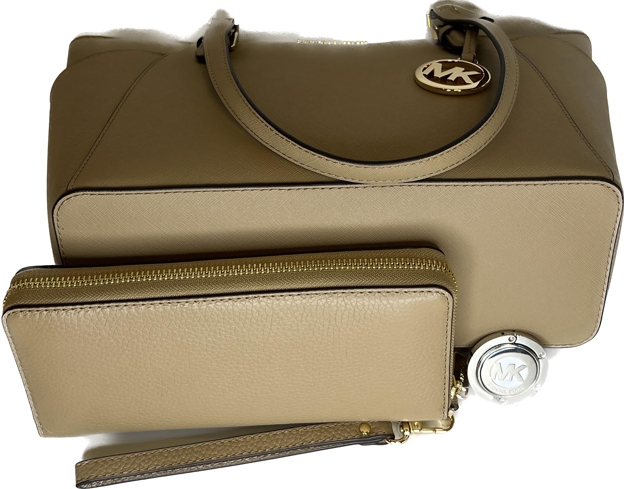 Michael Kors Charlotte Large Zip Tote bundled with matching Continental Wristlet and Purse Hook (Sig MK Mulberry)