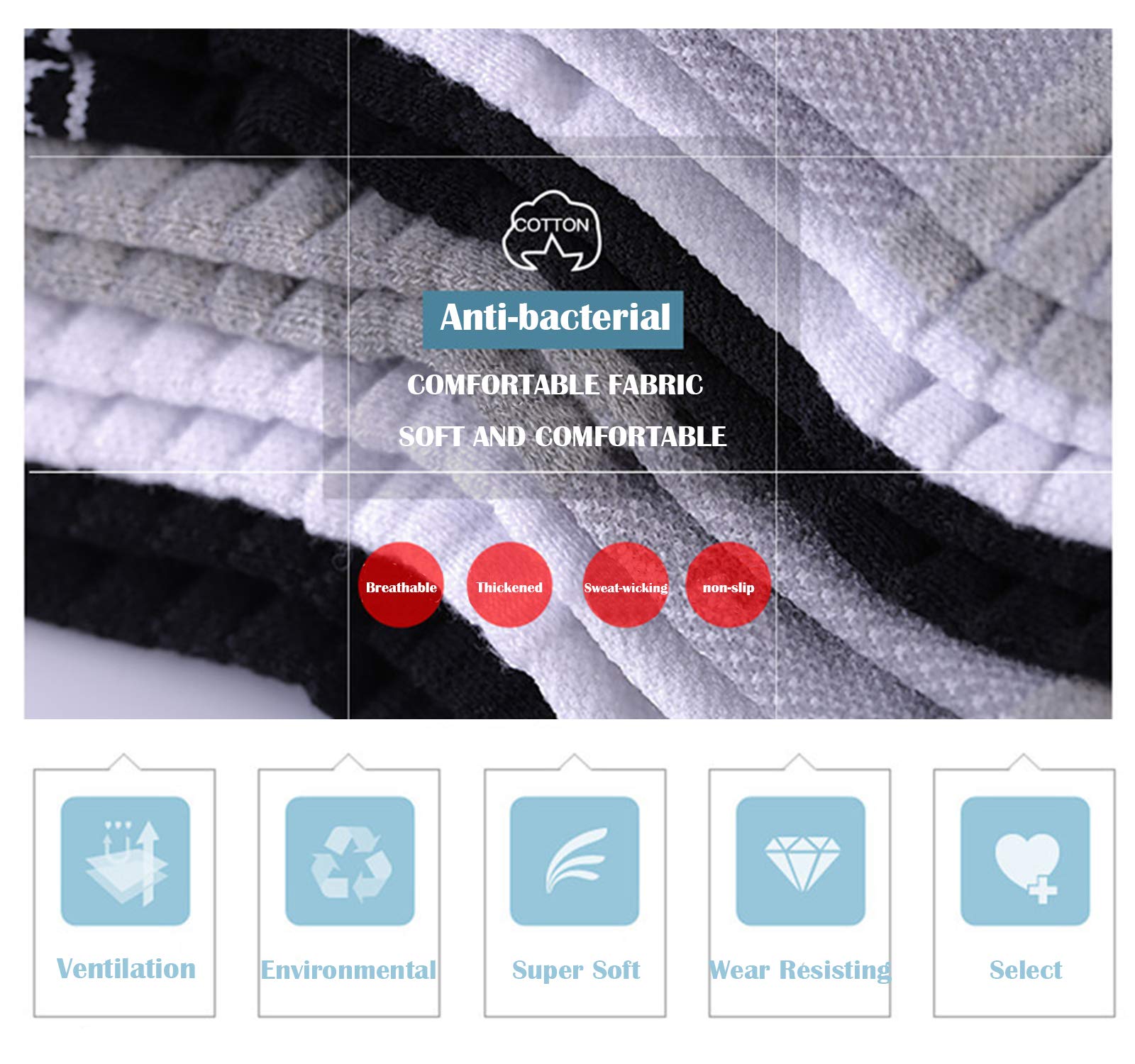 MAAMPU 6 Pairs Running Socks/Hiking Cushion Socks,Breathable Athletic Socks Thick Cushion Socks-White(short)-Medium