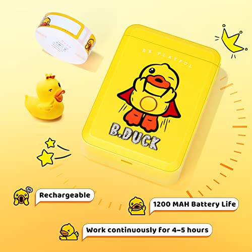JADENS D110 & B. Duck Label Maker, Portable Bluetooth Label Printer for Storage, Office, Home, Organizing, Mini Cute Label Maker Machine with 1 Roll Cartoon Tape, Sticker Maker, Yellow