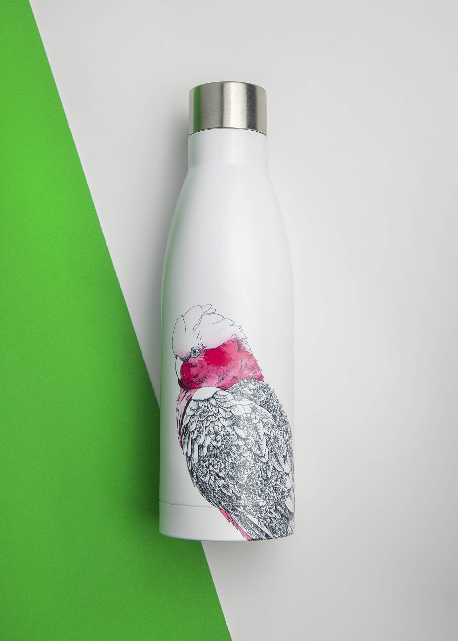 Maxwell & Williams Marini Ferlazzo Insulated Water Bottle with Galah Design, Double Wall Stainless Steel, White, 500 ml