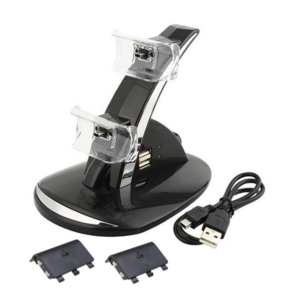 InSassy (TM) Dual LED Charging Dock + 2 Rechargeable Battery for Xbox ONE Controllers