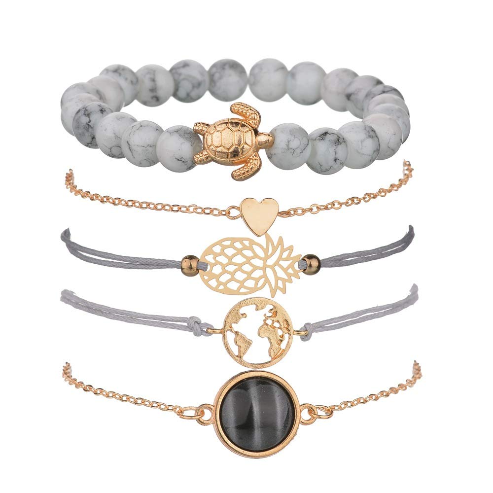 krun Beaded Bracelets for Women - Adjustable Charm Pendent Stack Bracelets Set for Women Girl Friendship Gift Bracelet Links