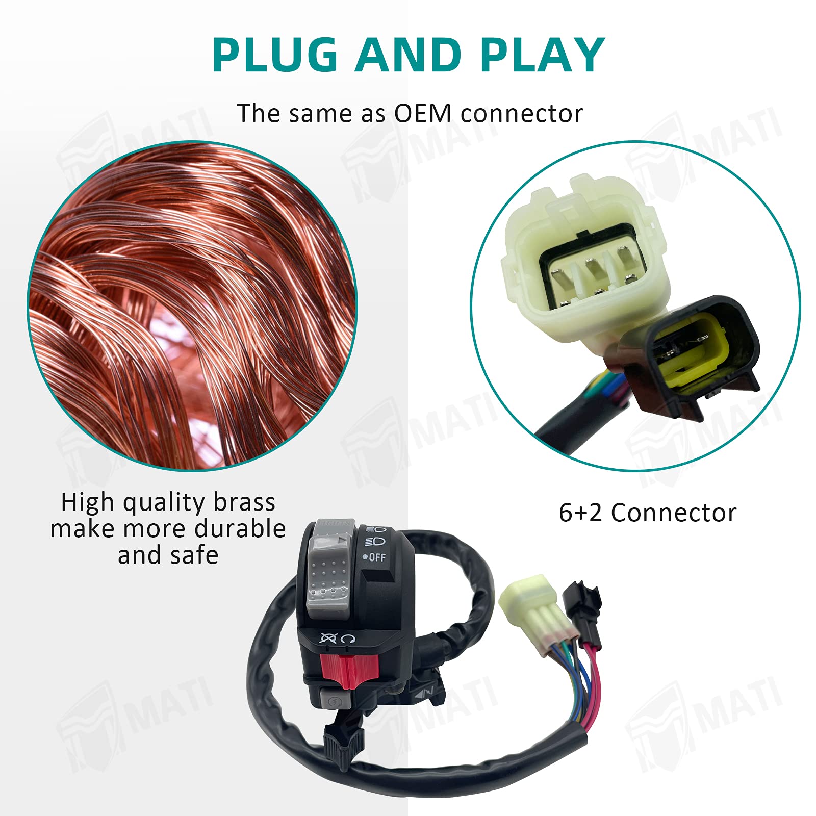 M MATI Left Handlebar Switch Control Engine Start Run Off Headlight for Yamaha YFM Big Bear 250/400 Grizzly 350/400/660 Kodiak 400/450 Wolverine 350/450 Raptor 350/660 Bruin 250/350 5LP-83973-01-00