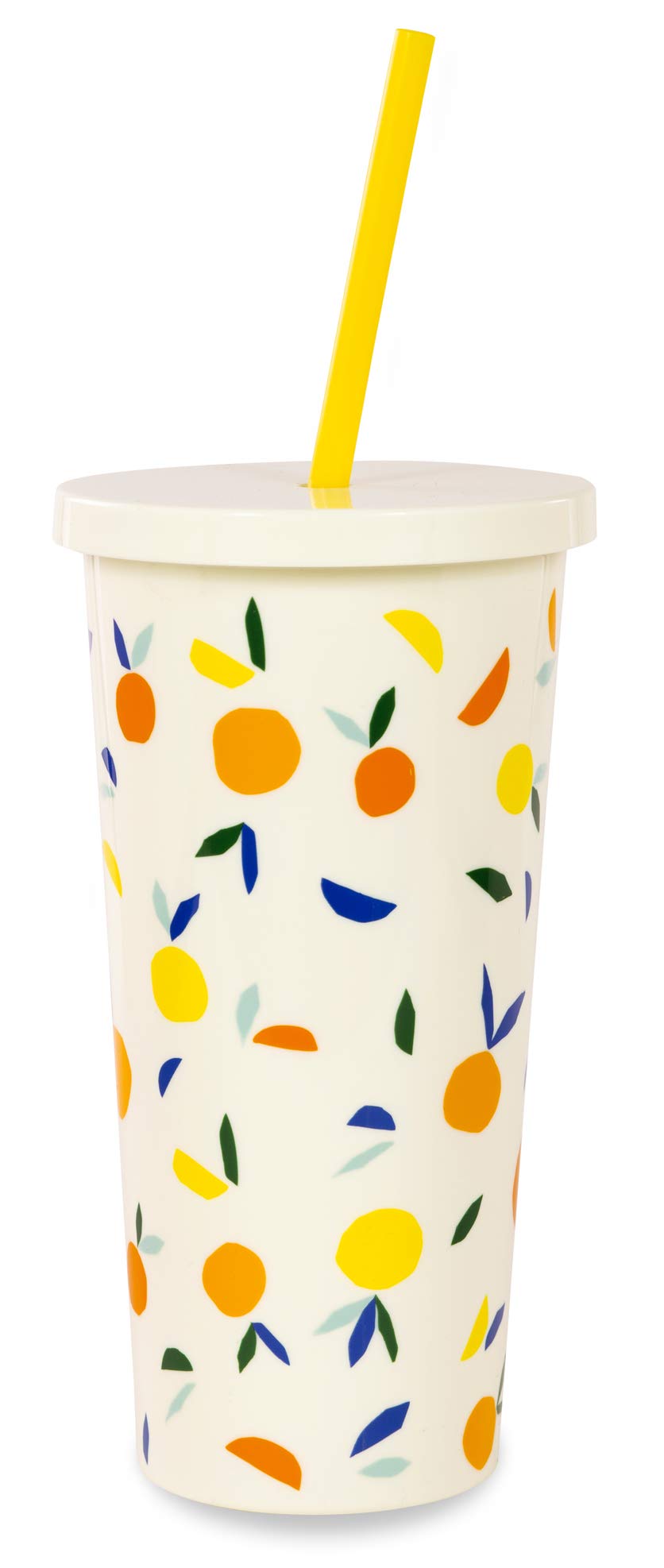 Kate Spade New York Insulated Tumbler with Reusable Straw, 20 Ounce Travel Cup, Citrus Twist