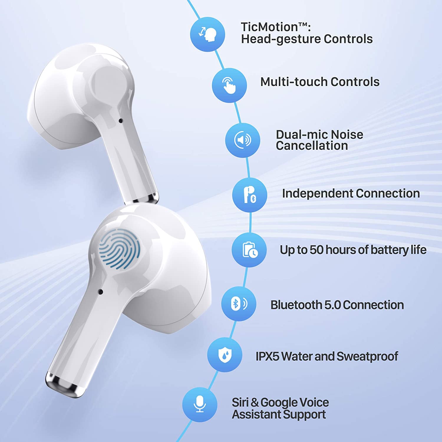 Wireless Earbuds, Bluetooth Earbuds Environmental Noise Cancellation Waterproof Call Noise Cancelling Mini Earbuds, Clear Calls Built-in Microphone Stereo Touch Earphones for Work, Home Office