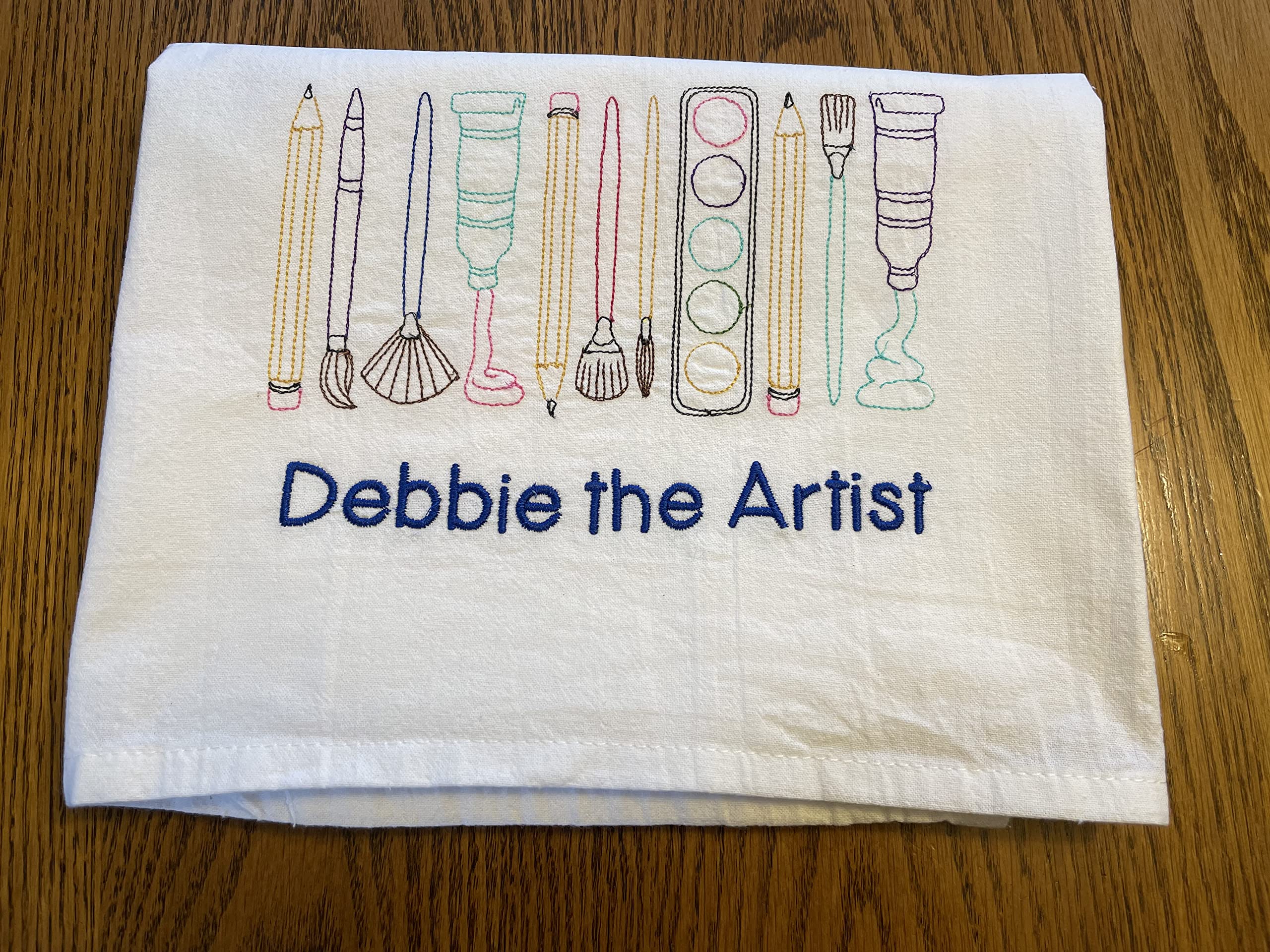 Personalized art utensils embroidered flour sack tea towel, dish towel, your choice of text and color