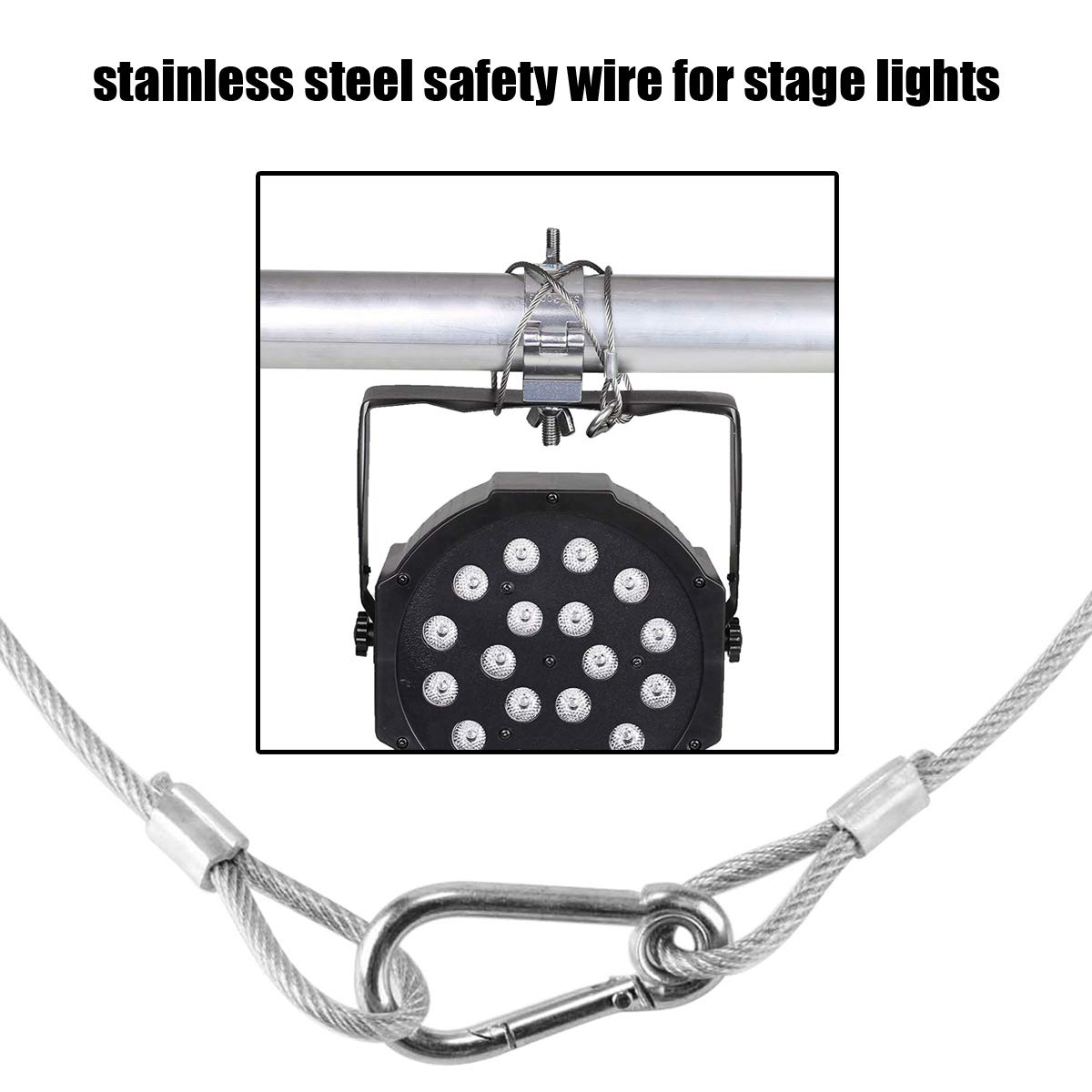 M-FV Stage Lights Safety Cable 110lb 176lb Load Duty 31.5’’ Stainless Steel Safety Rope for DJ Stage Lighting Par Light Moving Head Light (4mm-4pack)