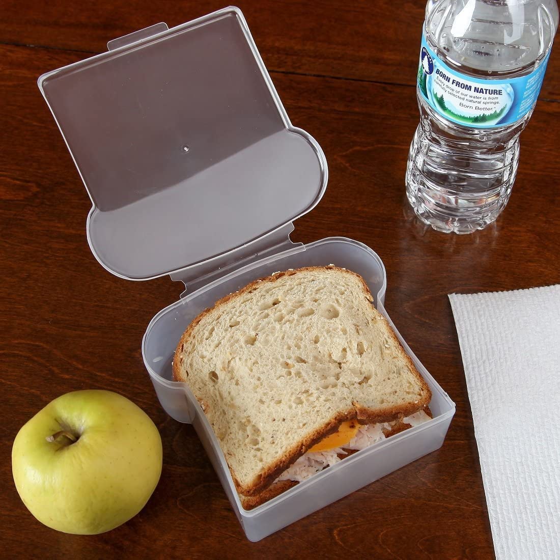 Pack of 3 Clear Food Storage Sandwich Containers for Lunch Prep (Toast Shape)