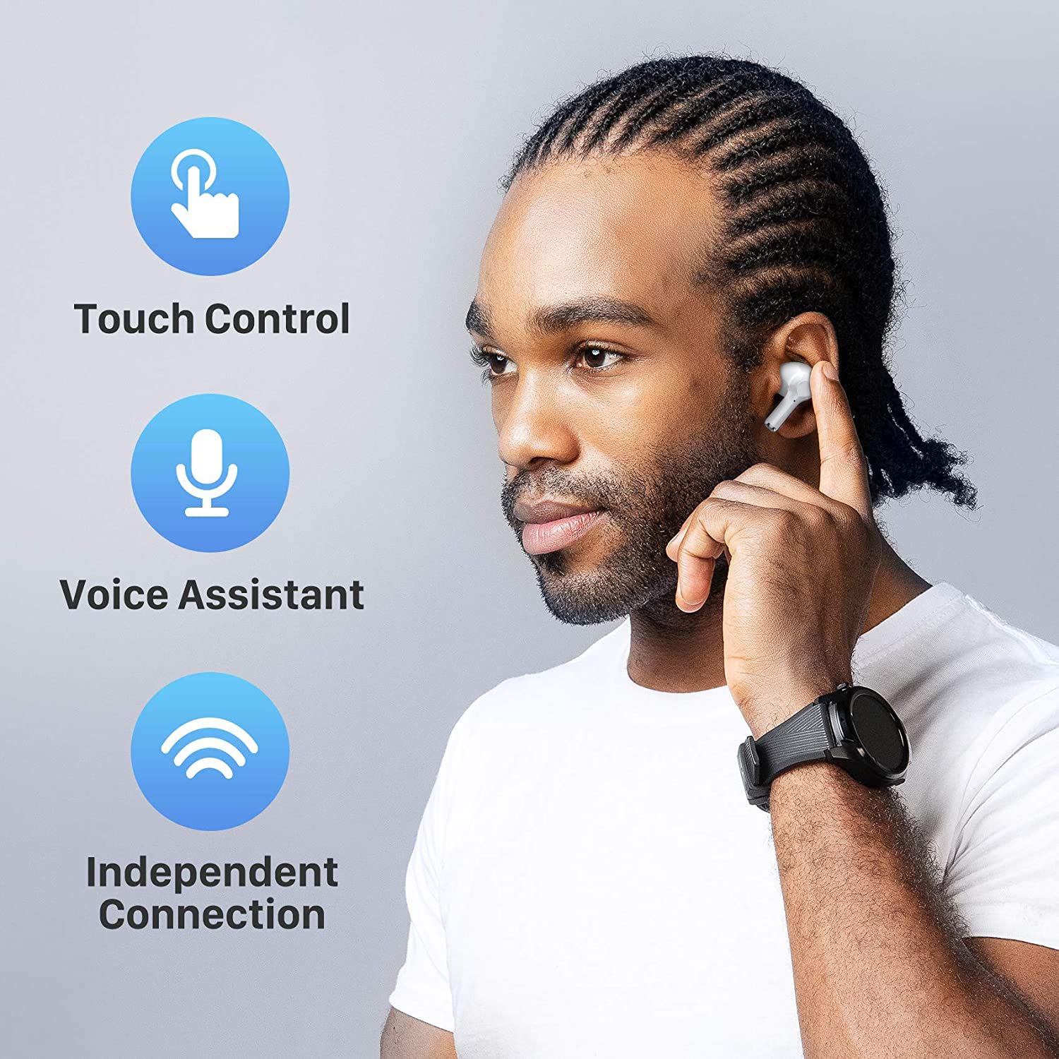 Wireless Earbuds, Bluetooth Earbuds Environmental Noise Cancellation Waterproof Call Noise Cancelling Mini Earbuds, Clear Calls Built-in Microphone Stereo Touch Earphones for Work, Home Office